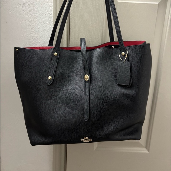 Coach | Bags | Coach Large Leather Tote Black And Red | Poshmark